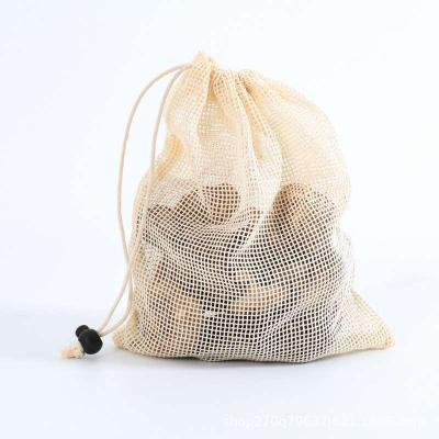 China Organic Cotton Drawstring Bag Backpack Vegetable Grocery Mesh String Bag 3 Sizes 20x25 25x30 30x40 cm for sale
