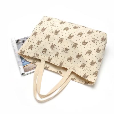 China Wholesale Folding Canvas Reusable Shopping Bag with Zipper Ladies Tote Handbag 40x30cm for sale