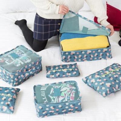 China 6 Piece Polyester Travel Bag Set Clothing Shoes Cosmetic Luggage Organizer with Handles for sale