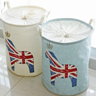 China Ramie Cotton Foldable Laundry Basket 40x50cm Cylindric Burlap Canvas Storage Hamper for sale