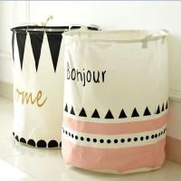 China Ramie Cotton Foldable Laundry Basket 40x50cm Cylindric Burlap Canvas Storage Hamper for sale
