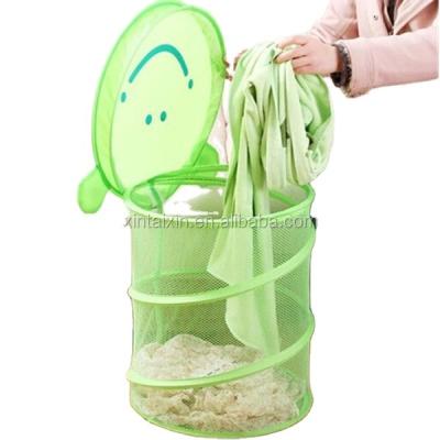 China Custom Sublimation Round Mesh Laundry Bag 38x45cm with Cover Polyester Stainless Steel Frame for sale