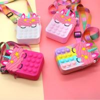 China Fidget Push Bubble Toy Rainbow Unicorn Coin Purse Crossbody Bag Silicone 20cm for sale