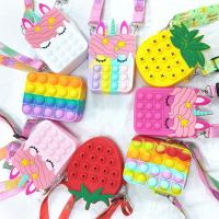 China Fidget Push Bubble Toy Rainbow Unicorn Coin Purse Crossbody Bag Silicone 20cm for sale