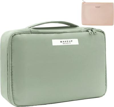 China Large Capacity Cosmetic Bag with Handle Waterproof Nylon 9x3.1x6.2 Inch for Women for sale