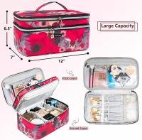 China Large Capacity Double Layer Waterproof Cosmetic Bag 12x7x6.5 Inch Custom Logo for sale