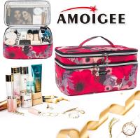 China Large Capacity Double Layer Waterproof Cosmetic Bag 12x7x6.5 Inch Custom Logo for sale