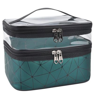 China Hot sell cosmetic bag with 2 layer for double zippers for sale