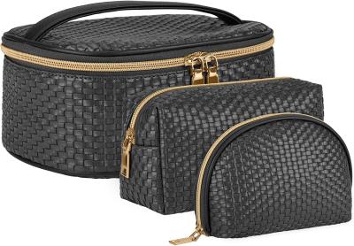 China Customizable PU Leather Makeup Bag Set of 3 Waterproof Travel Cosmetic Organizer for Women for sale