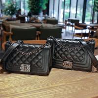 China Summer Plaid PU Leather Crossbody Bag for Women Square Chain Shoulder Bag 26x10x17cm for sale