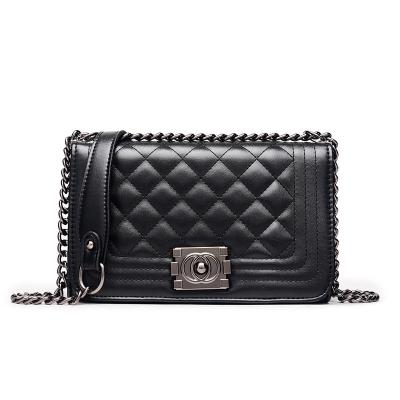 China Summer Plaid PU Leather Crossbody Bag for Women Square Chain Shoulder Bag 26x10x17cm for sale