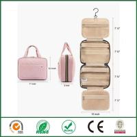 China Travel Toiletry Makeup Bag Cosmetic Storage Box 11x9.4x3 Inch Pleated Cotton Peach Skin Velvet Pink for sale