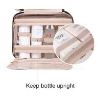 China Travel Toiletry Makeup Bag Cosmetic Storage Box 11x9.4x3 Inch Pleated Cotton Peach Skin Velvet Pink for sale
