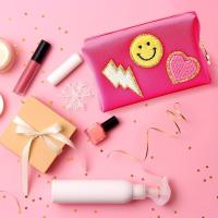 China Waterproof PU Leather Cosmetic Bag Preppy Travel Makeup Organizer 16x11cm for sale