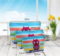 China 3 Piece Waterproof Cosmetic Bag Set PU Leather Large Capacity Travel Storage Orange Sunflower 28cm for sale