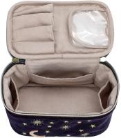 China Navy Blue Velvet Makeup Bag 19x10x12cm Lightweight Cosmetic Pouch with Goose-down Embroidery for sale