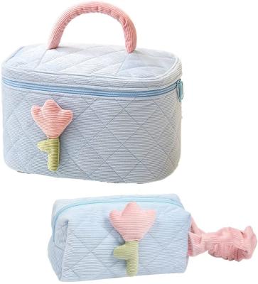 China Soft Corduroy Makeup Bag Set 16.5x9.9x9.9cm Large Capacity Cosmetic Organizer Shockproof Cute Travel Bag for sale