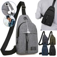 China Men Anti Theft Chest Bag USB Charging Crossbody Sling Pack 2L Polyester Fiber Short Trip Messenger for sale