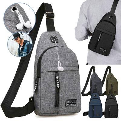 China Men Anti Theft Chest Bag USB Charging Crossbody Sling Pack 2L Polyester Fiber Short Trip Messenger for sale