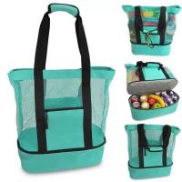 China 2 in 1 Mesh Beach Tote Bag with Insulated Cooler Compartment 20x16x6 Inch for sale