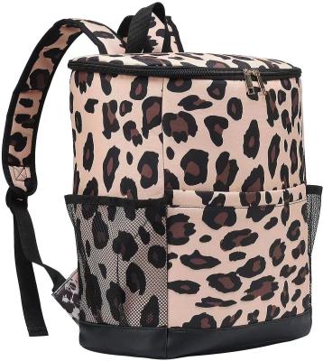 China Leopard Canvas Insulated Cooler Backpack 12.2x6.29x14.7 Inch Waterproof Picnic Bag for sale