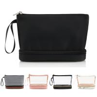 China Black Waterproof Cosmetic Pouch Ladies Makeup Bag with Brush Organizer 8.7x3.5x6.3 Inch for sale