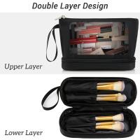China Black Waterproof Cosmetic Pouch Ladies Makeup Bag with Brush Organizer 8.7x3.5x6.3 Inch for sale