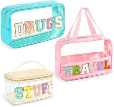 China Clear PVC Waterproof Cosmetic Bag 9x8x5 cm Custom Logo Travel Toiletry Organizer for sale