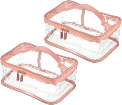 China Clear PVC Toiletry Bag Waterproof Makeup Pouch with Zipper Handle Strap 8.3x5.9x3.5 Inch Travel Cosmetic Case for sale
