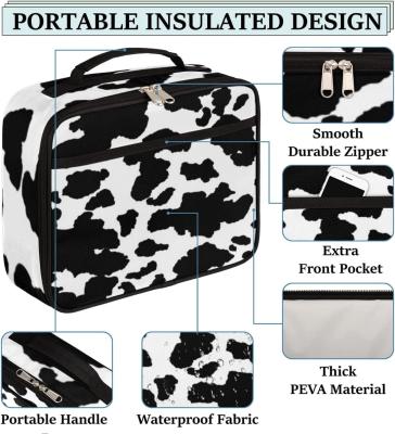 China Multi Functional Waterproof Fabric Cow Printed Lunch Bag With Handle for sale