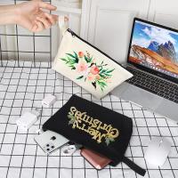 China Cotton Canvas Makeup Bag with Bottom 10.24x2.17x5.51 Inches Multi-Purpose Cosmetic Bag with Zipper for sale