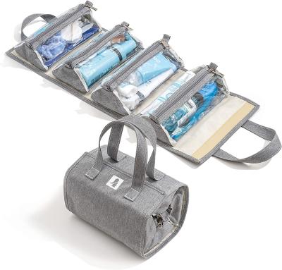 China Large Capacity 4 Kit Hanging Roll Up Toiletry Bag Travel Makeup Organizer for Women 5x5x9 Inch for sale