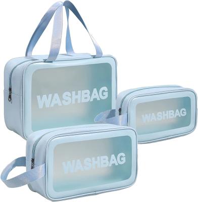 China Clear Toiletry Bag 3 PCS Set Transparent Travel Cosmetic Wash Bags 12.2x8.3x4.3 Inch Waterproof for sale