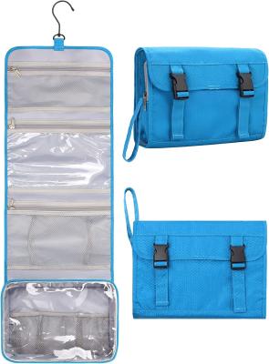 China Blue Waterproof Cosmetic Bag 11.4x7.9x2 Inches Large Capacity Makeup Storage Organizer for Bathroom Shower for sale