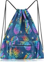 China Mesh Drawstring Bag with Zipper Pocket 38x50cm Lightweight Gym Storage Beach Bag for Adults Kids for sale