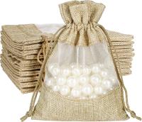 China Natural Burlap Drawstring Gift Bags 5x7 Inches 12 Pack for Wedding Party Favor Candy Jewelry Pouches for sale