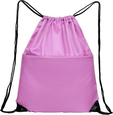 China 210D Nylon Foldable Drawstring Backpack with Zipper Side Pocket 7.76x6.26x1.57 Inches Pink for sale