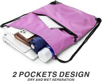 China 210D Nylon Foldable Drawstring Backpack with Zipper Side Pocket 7.76x6.26x1.57 Inches Pink for sale