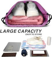 China 210D Nylon Foldable Drawstring Backpack with Zipper Side Pocket 7.76x6.26x1.57 Inches Pink for sale