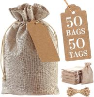 China Natural Burlap Drawstring Gift Bags 6.6x9 Inch with Tags Reusable Bulk for All Occasions for sale