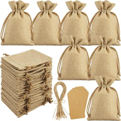 China Natural Burlap Drawstring Bags 5x7 Inches Gift Pouches for DIY Wedding Party Craft for sale