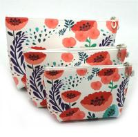China Waterproof PU Leather Cosmetic Bag Large Capacity 11x5.5x8.5 Inch Orange Sunflower for sale