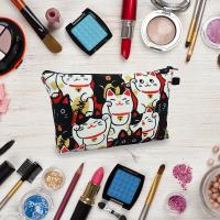 China Lucky Cat Cosmetic Bag Waterproof Travel Makeup Toiletry Organizer 7.3x2x5.1 inch for sale