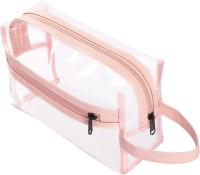China Pink Clear PVC Toiletry Bag 10x8x6 Inch Waterproof Travel Cosmetic Organizer for Women for sale