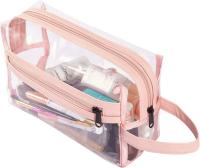 China Pink Clear PVC Toiletry Bag 10x8x6 Inch Waterproof Travel Cosmetic Organizer for Women for sale