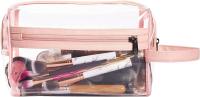 China Pink Clear PVC Toiletry Bag 10x8x6 Inch Waterproof Travel Cosmetic Organizer for Women for sale