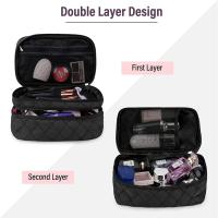 China Double Layer Waterproof Cosmetic Travel Bag 2Pcs Set with Handle Lightweight 0.1kg Polyester Makeup Organizer for sale