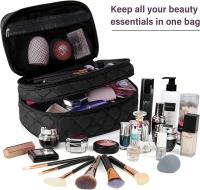 China Double Layer Waterproof Cosmetic Travel Bag 2Pcs Set with Handle Lightweight 0.1kg Polyester Makeup Organizer for sale