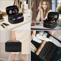 China Double Layer Waterproof Cosmetic Travel Bag 2Pcs Set with Handle Lightweight 0.1kg Polyester Makeup Organizer for sale