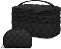 China Double Layer Waterproof Cosmetic Travel Bag 2Pcs Set with Handle Lightweight 0.1kg Polyester Makeup Organizer for sale